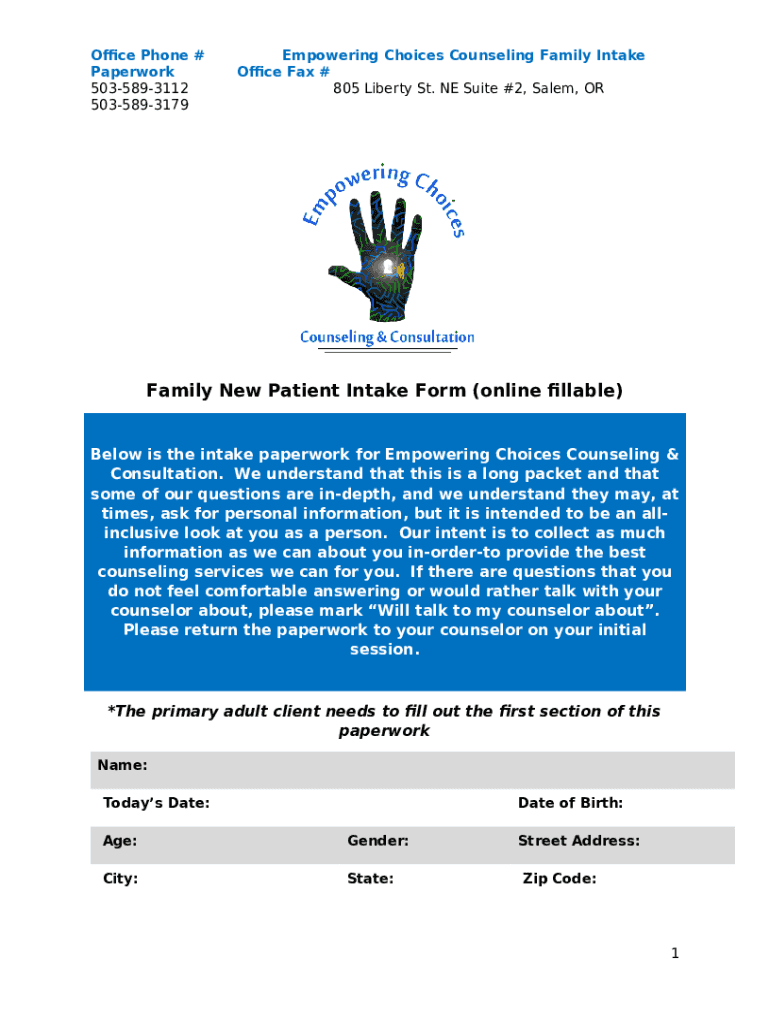 Adult New Patient Intake (online ) Name: - Empowering ... Doc Template | pdfFiller