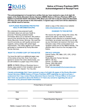 Fillable Online Notice of Privacy Practices (NPP) Acknowledgement of ...