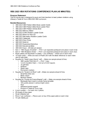 Fillable Online VBS 2023 Student and Adults VBS Extras Conference Plan ...