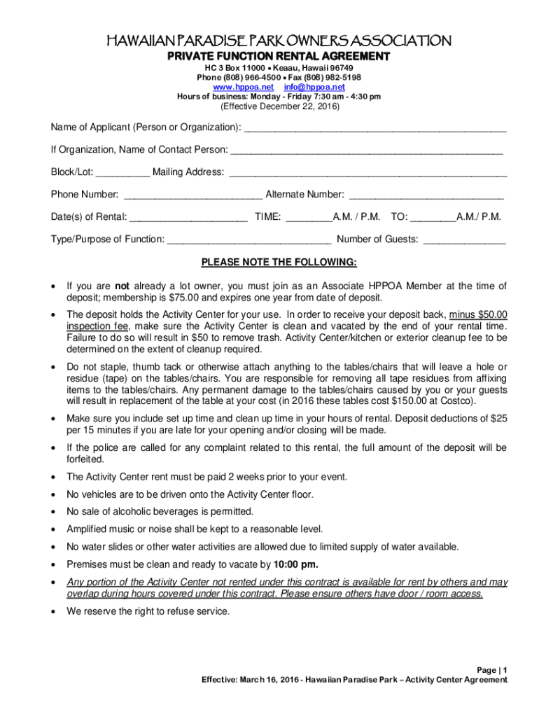 Fillable Online Fillable Online hppoa Paradise Hui Hanalike Fax Email ...