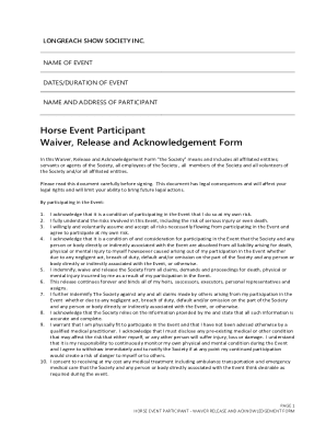 Fillable Online Event Participant Waiver, Release and Acknowledgement ...