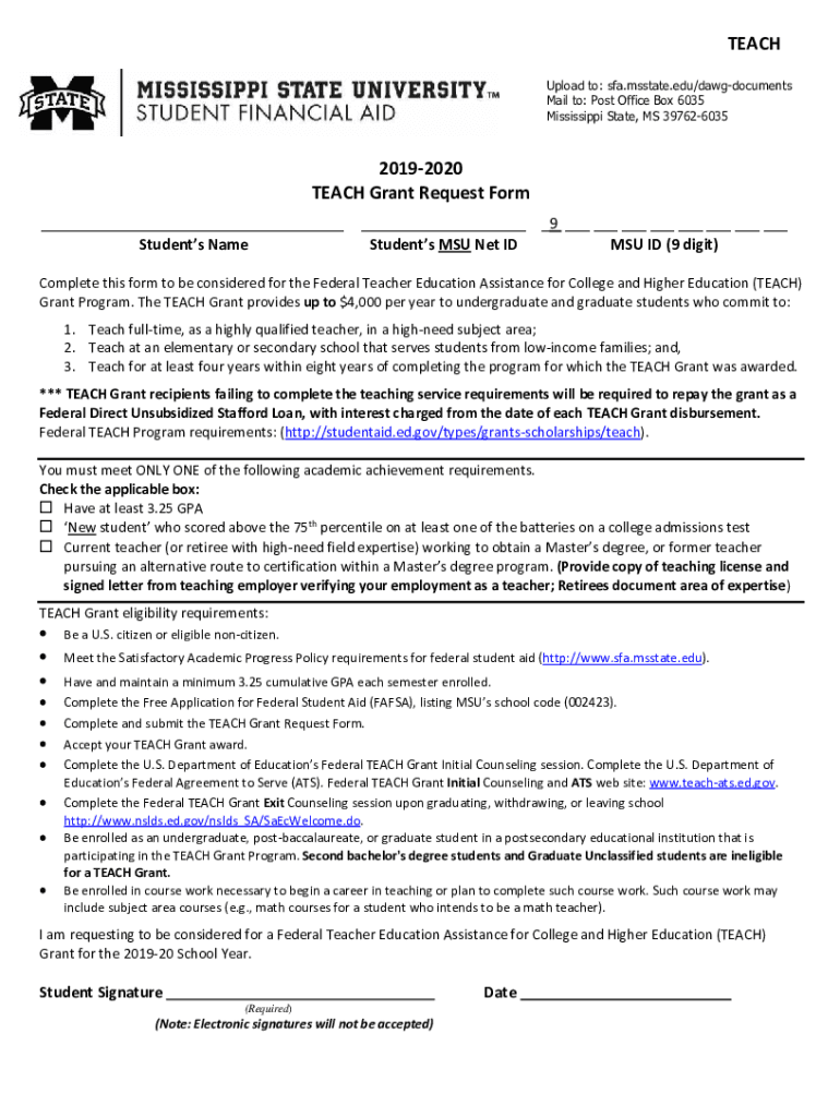 Fillable Online Teach grant request form Fax Email Print - pdfFiller