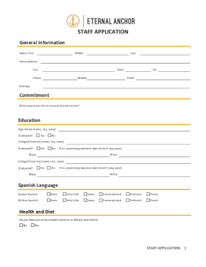 Fillable Online Eternal Anchor Staff Application Original.docx Fax ...