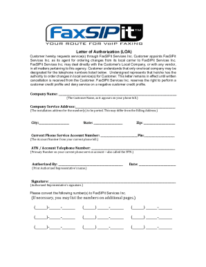 Fillable Online Online Fax LOA Final - LETTER OF AUTHORIZATION LOA Dear ...
