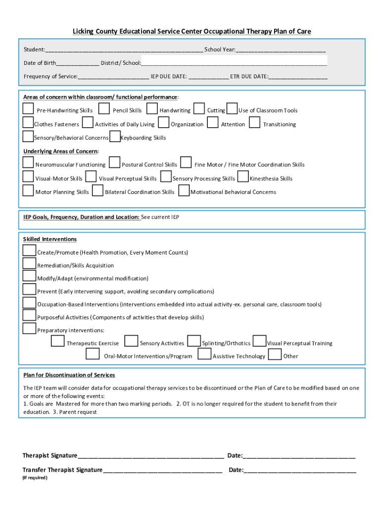 Fillable Online Occupational Therapy Plan of Care (1).docx Fax Email ...