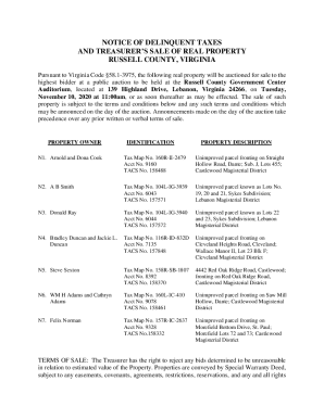 Fillable Online NOTICE OF DELINQUENT TAXES AND TREASURER'S SALE OF ...