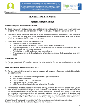 Fillable Online St Alban's Medical Centre Patient Privacy Notice - St Albans Medical ... Fax ...