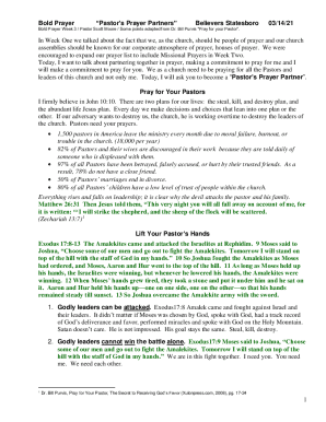 Fillable Online 1 Bold Prayer Pastor's Prayer Partners ... Fax Email ...