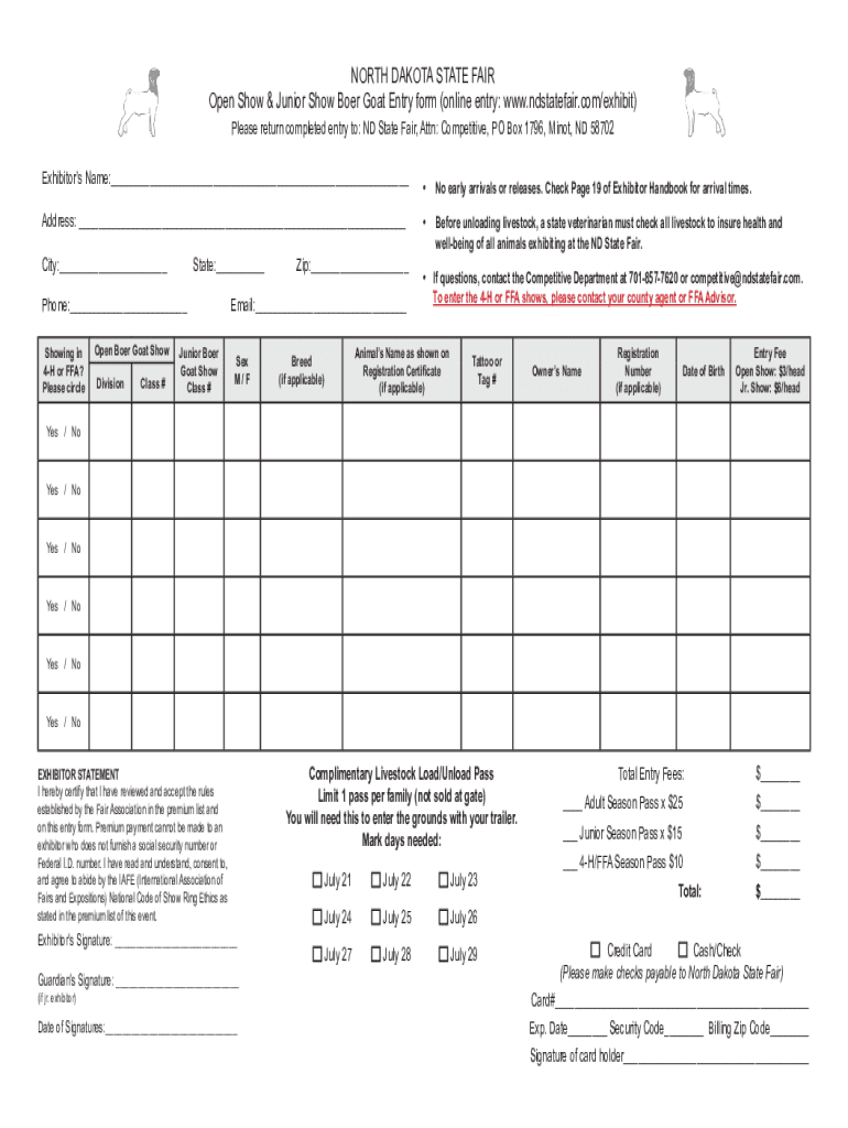 Fillable Online LIVESTOCK EXHIBITOR SCHEDULE Fax Email Print - pdfFiller