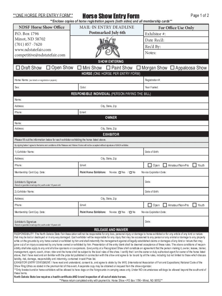 Fillable Online Horse Show Sample Forms and Templates Fax Email Print ...