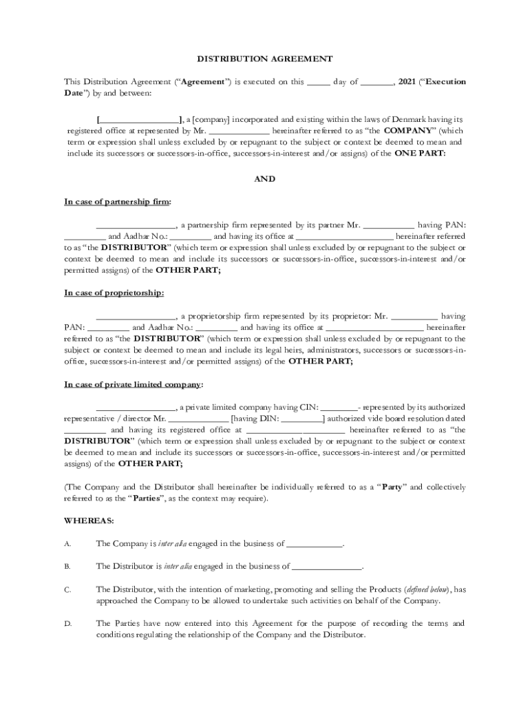 Fillable Online distribution agreement Fax Email Print - pdfFiller