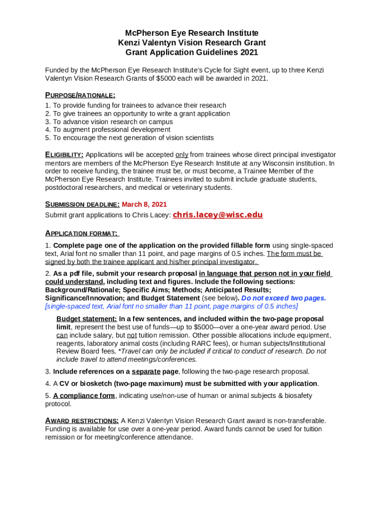 2021 kenzi valentyn vision research grant application Doc Template | pdfFiller