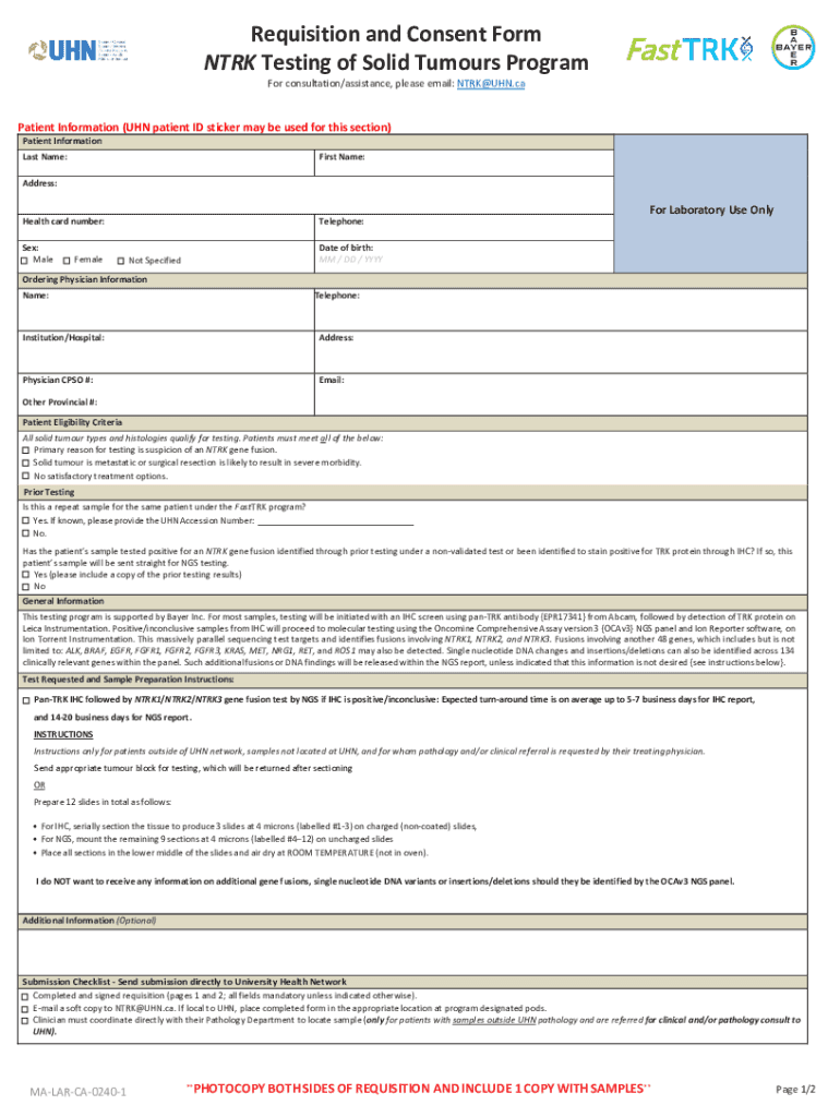 Fillable Online Requisition and Consent Form NTRK Testing of Solid ...