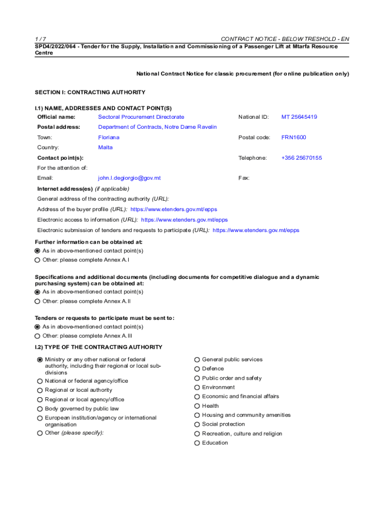 Fillable Online SPD4/2022/064 - Tender for the Supply, Installation and ...