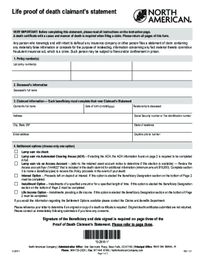 Fillable Online Life proof of death claimant's statement Fax Email ...