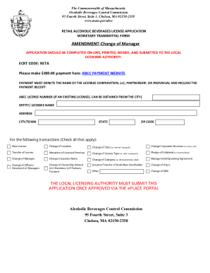 Fillable Online Forms for Alcoholic Beverages Retail License Change of ...