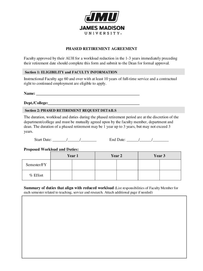 Fillable Online PHASED RETIREMENT AGREEMENT Faculty approved ... Fax ...