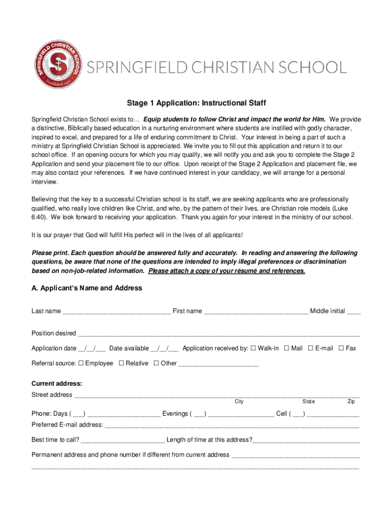 Fillable Online Stage 1 Application: Instructional Staff Fax Email Print - pdfFiller