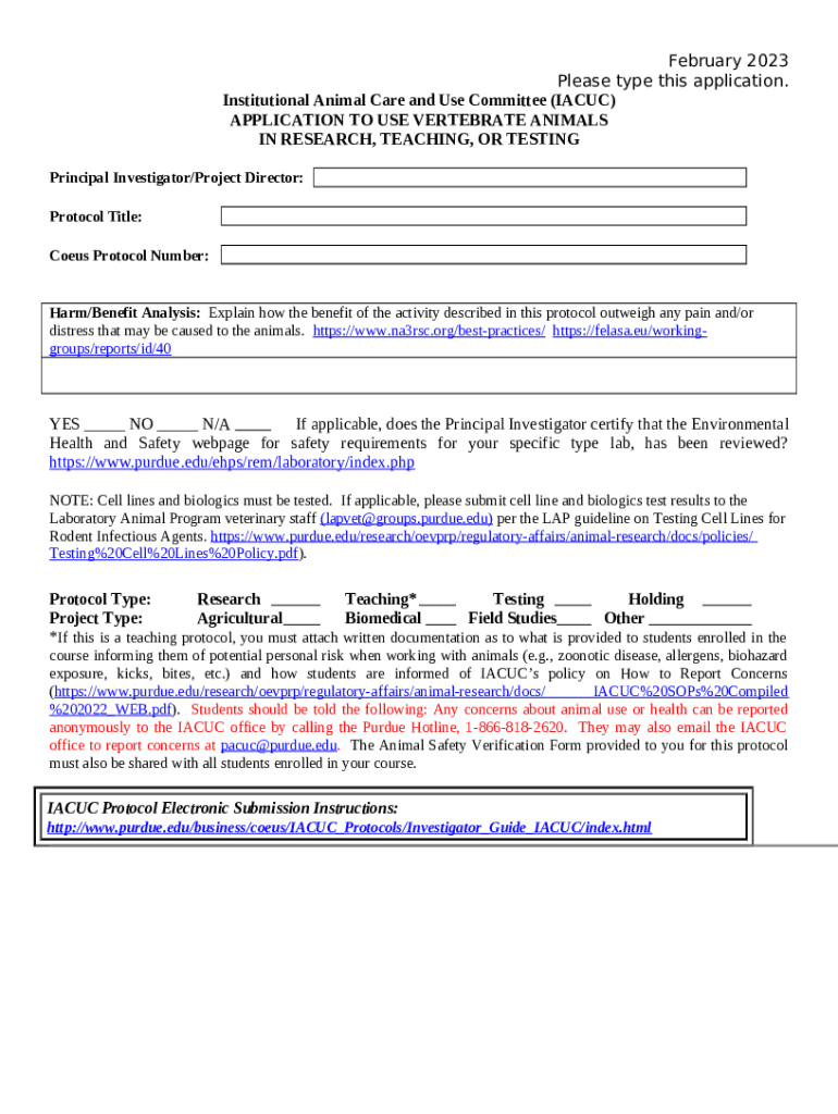 IACUC Protocol - Application for Approval of the Use of ... Doc ...