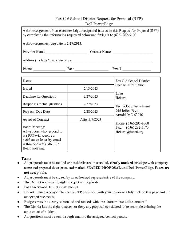 Fillable Online Fox C-6 School District Request for Proposal (RFP ...