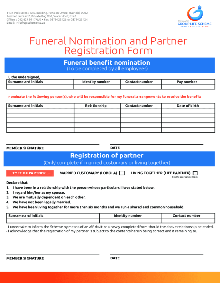 Fillable Online A4 FUNERAL AND PARTNER REGISTRATION FORM Fax Email ...