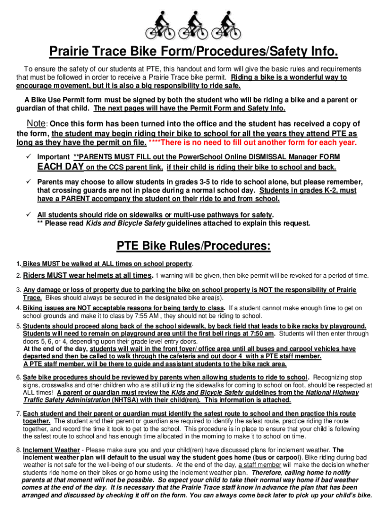 Fillable Online Prairie Trace Bike Form/Procedures/Safety Info. Fax ...