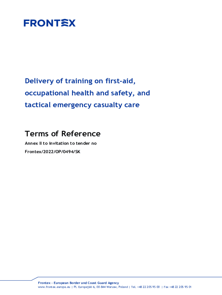 Fillable Online Annex II Terms of Reference draft. Frontex Letterhead ...