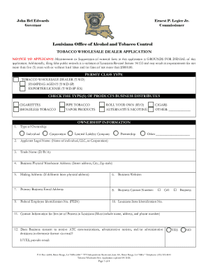 Fillable Online TOBACCO WHOLESALE DEALER PERMIT APPLICATION PACKET ...