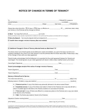 Fillable Online NOTICE OF CHANGE IN TERMS OF TENANCYYarro.org Fax Email ...