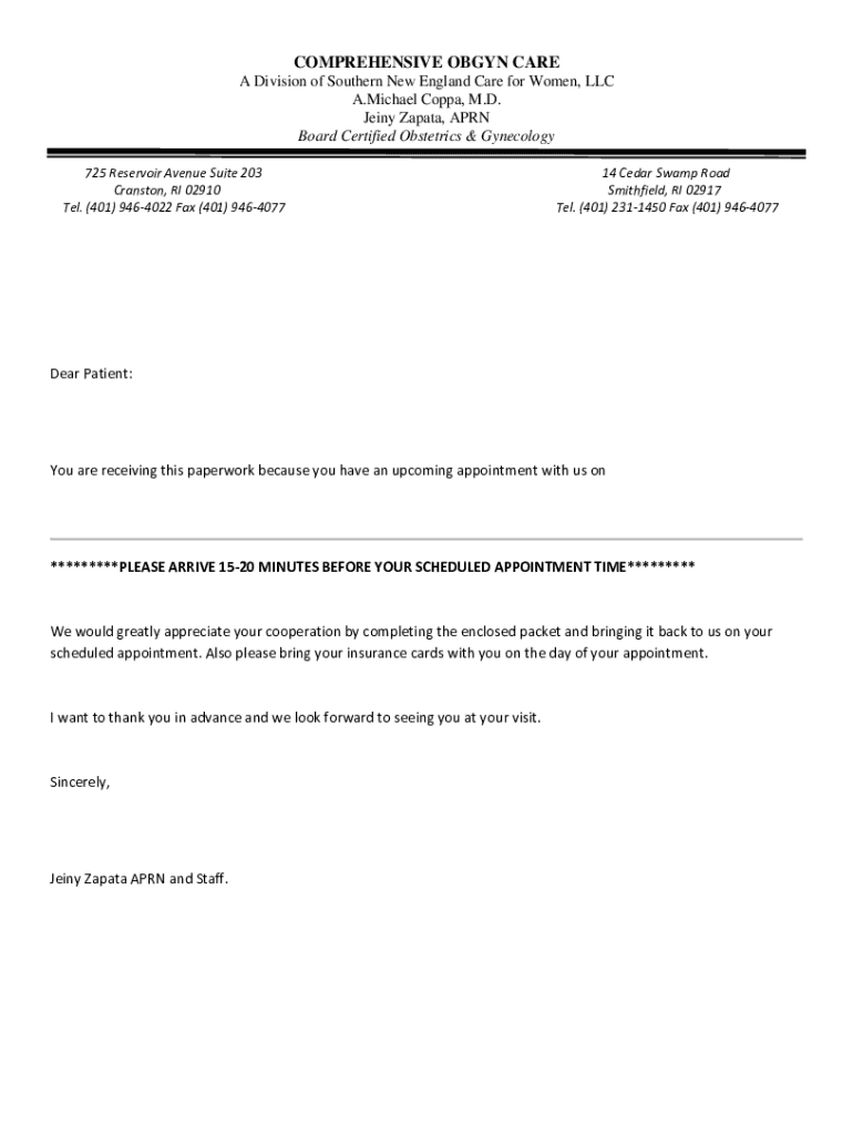 Fillable Online COMPREHENSIVE OBGYN CARE Fax Email Print - pdfFiller