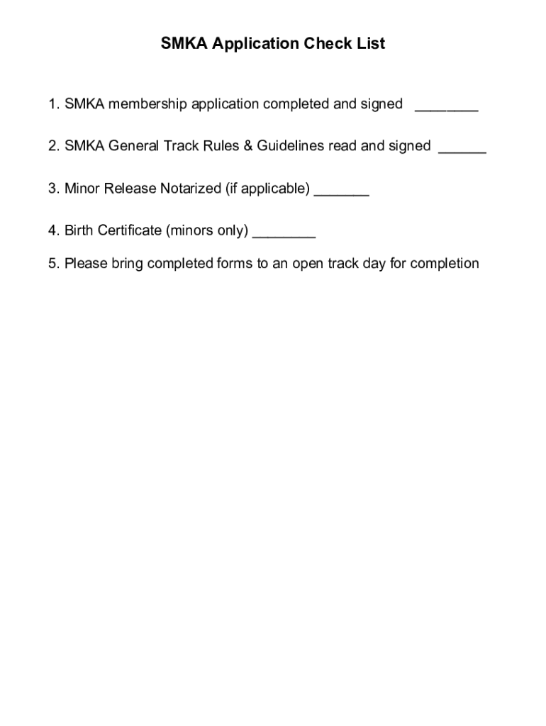 Fillable Online SMKA Application Check List Fax Email Print - pdfFiller