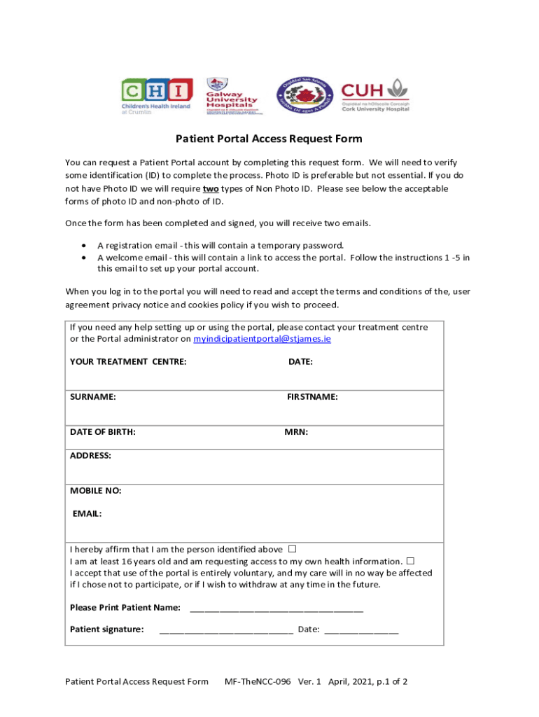 Patient Portal Access Request Form - Blank Fillable Template | Fill Out ...