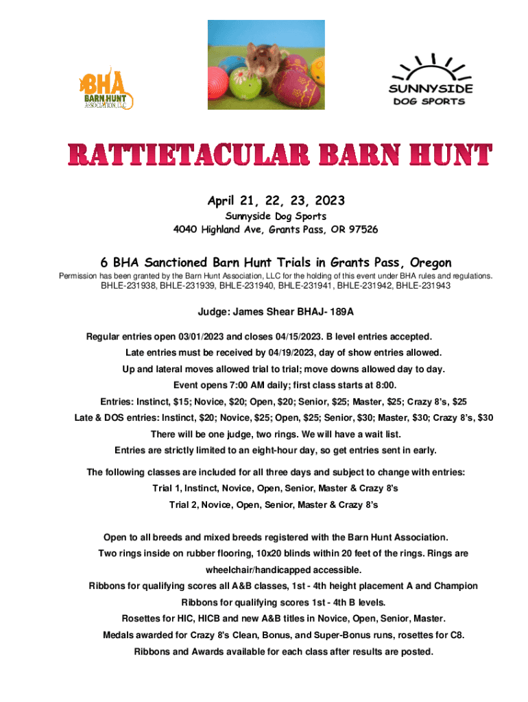 Fillable Online 6 BHA Sanctioned Barn Hunt Trials in Grants Pass, Oregon Fax Email Print - pdfFiller