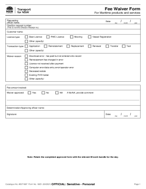 Fillable Online Fee Waiver form for maritime products and services. Fee ...