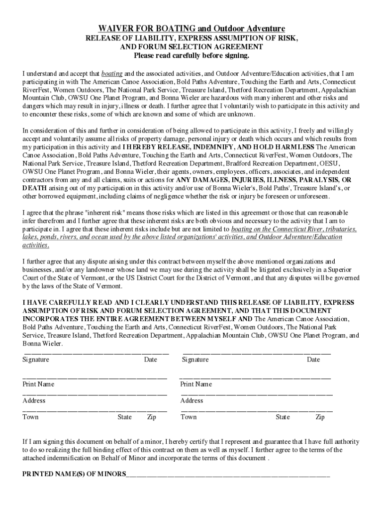 Fillable Online WAIVER FOR BOATING and Outdoor Adventure Fax Email ...