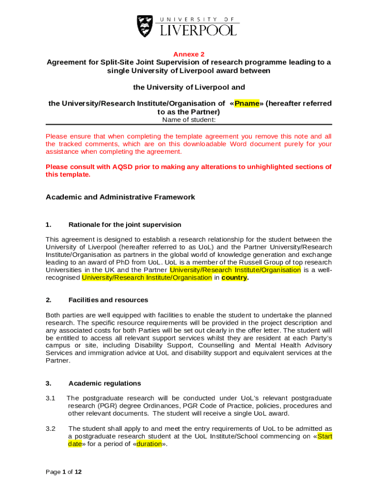 University of Liverpool Template Agreement for a Dual Collaborative PhD ...