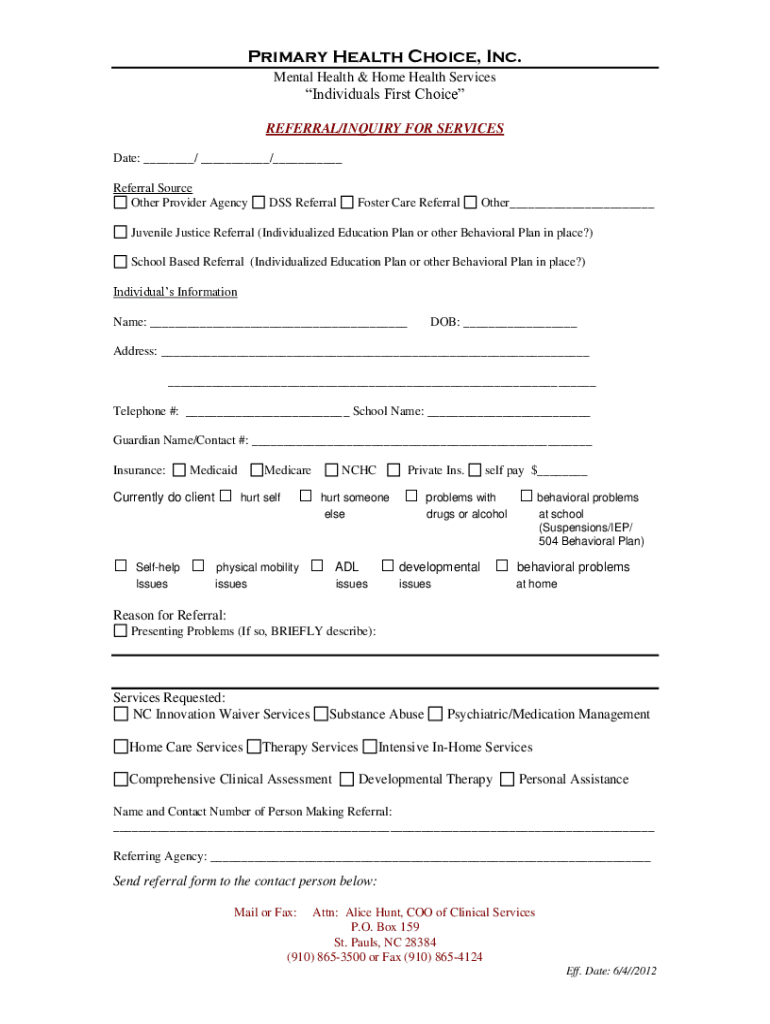 Fillable Online Primary Health Choice, Inc Fax Email Print - pdfFiller