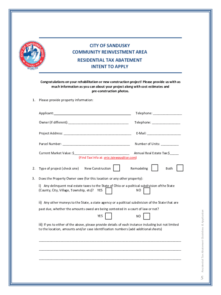 Fillable Online community reinestment area residential tax abatement ... Fax Email Print - pdfFiller