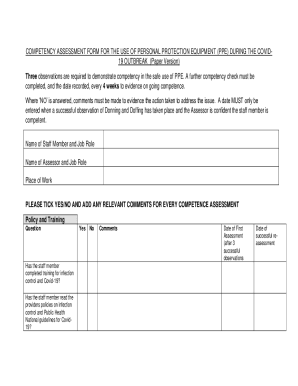 Fillable Online competency assessment form for the use of personal ...