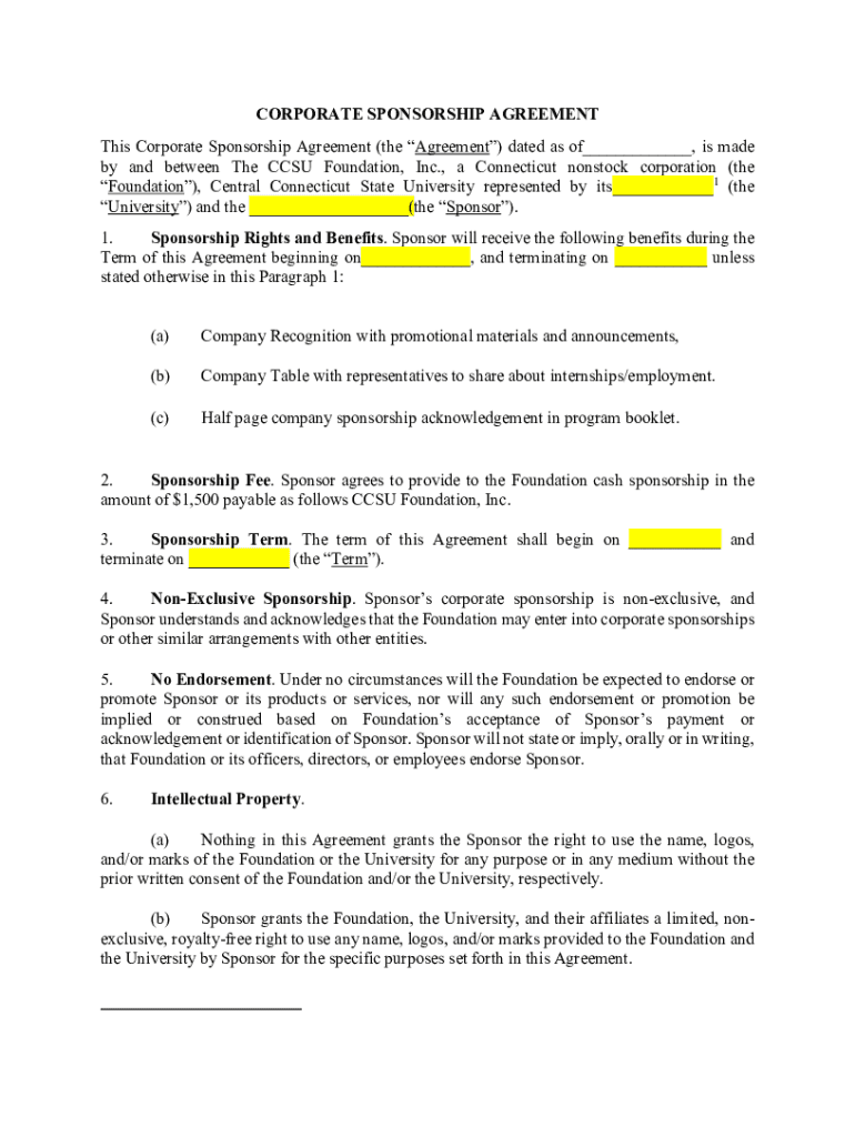 Fillable Online Sponsorship Agreement By and Between ABC and Fax Email ...