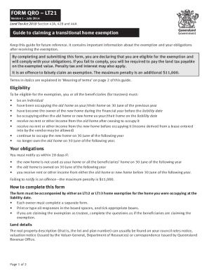 Fillable Online Form LT21 Claim for transitional home exemption Fax ...