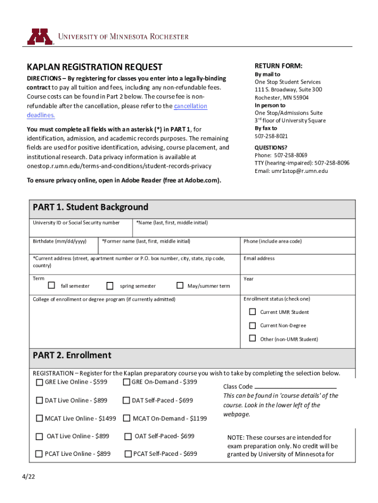 Fillable Online Kaplan Registration Request Fax Email Print - pdfFiller