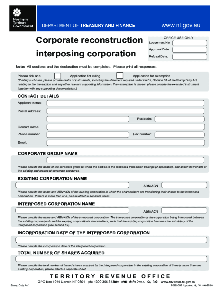 Fillable Online Form D10.1 Corporate reconstructioninterposing company ...