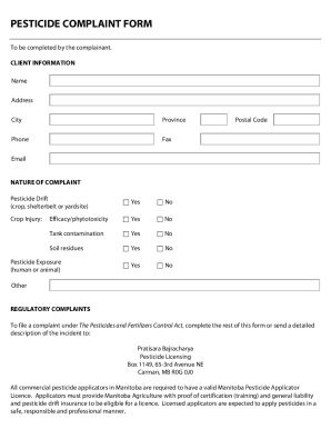 Fillable Online pesticide incident complaint form instructions Fax ...