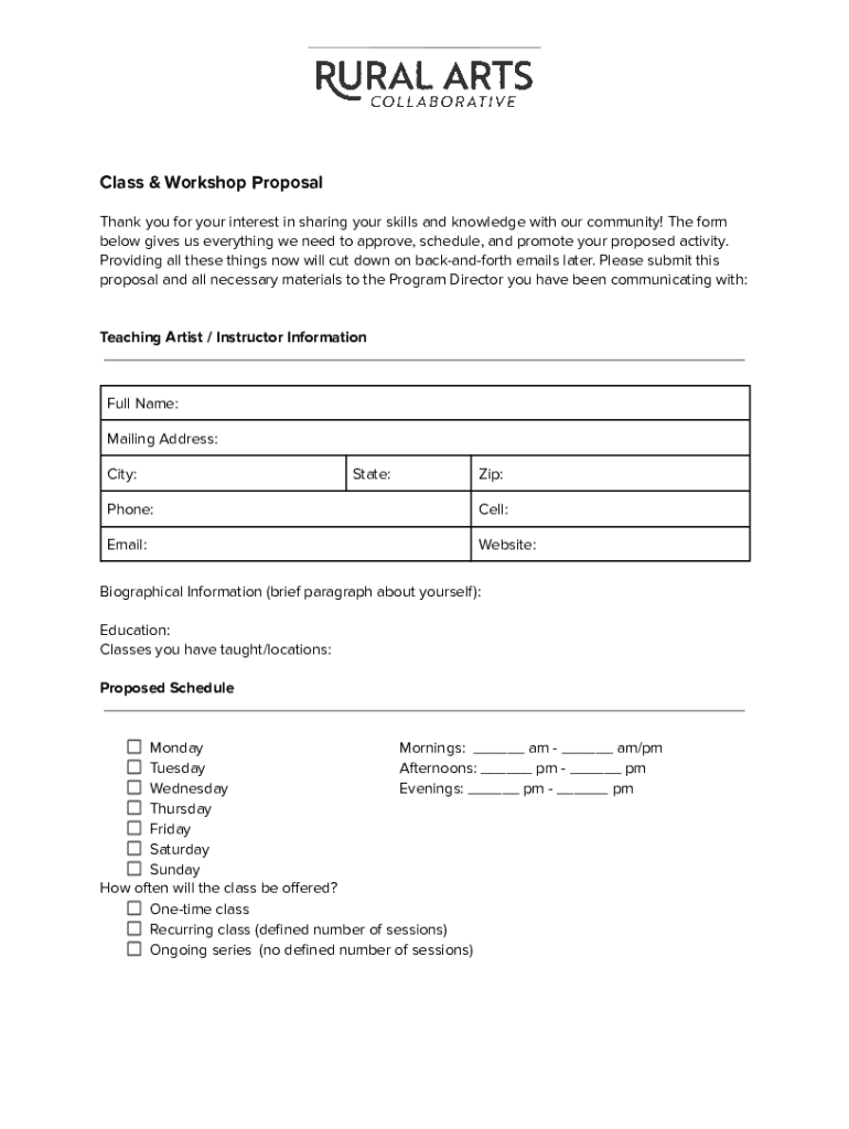 Fillable Online Instructor Proposal Form (Visiting Artists) Template.docx Fax Email Print ...