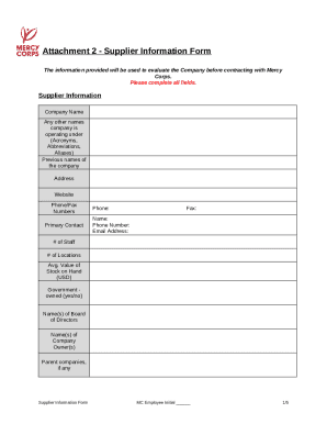 Mercy Corps Supplier Ination ( MAR SAH 002- ... Doc Template | pdfFiller