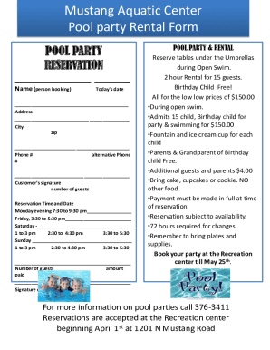 Fillable Online Mustang Aquatic Center Pool party Rental Form Fax Email ...