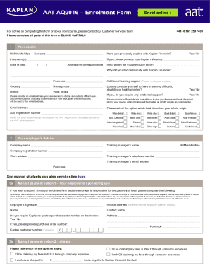 Fillable Online AAT AQ2016Enrolment Form Fax Email Print - pdfFiller