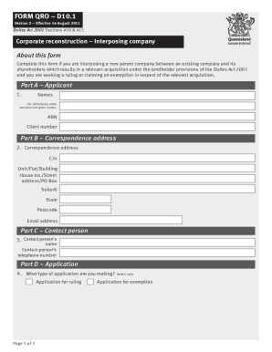 Fillable Online Corporate reconstructionIntra group transfers (Form D10 ...