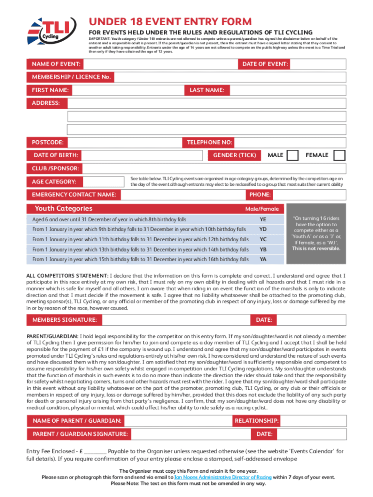 Fillable Online Combined Event Entry & Day Member Application Form ...